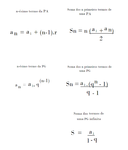 PA e PG - Exercícios sobre Progressões Aritméticas e Geométricas