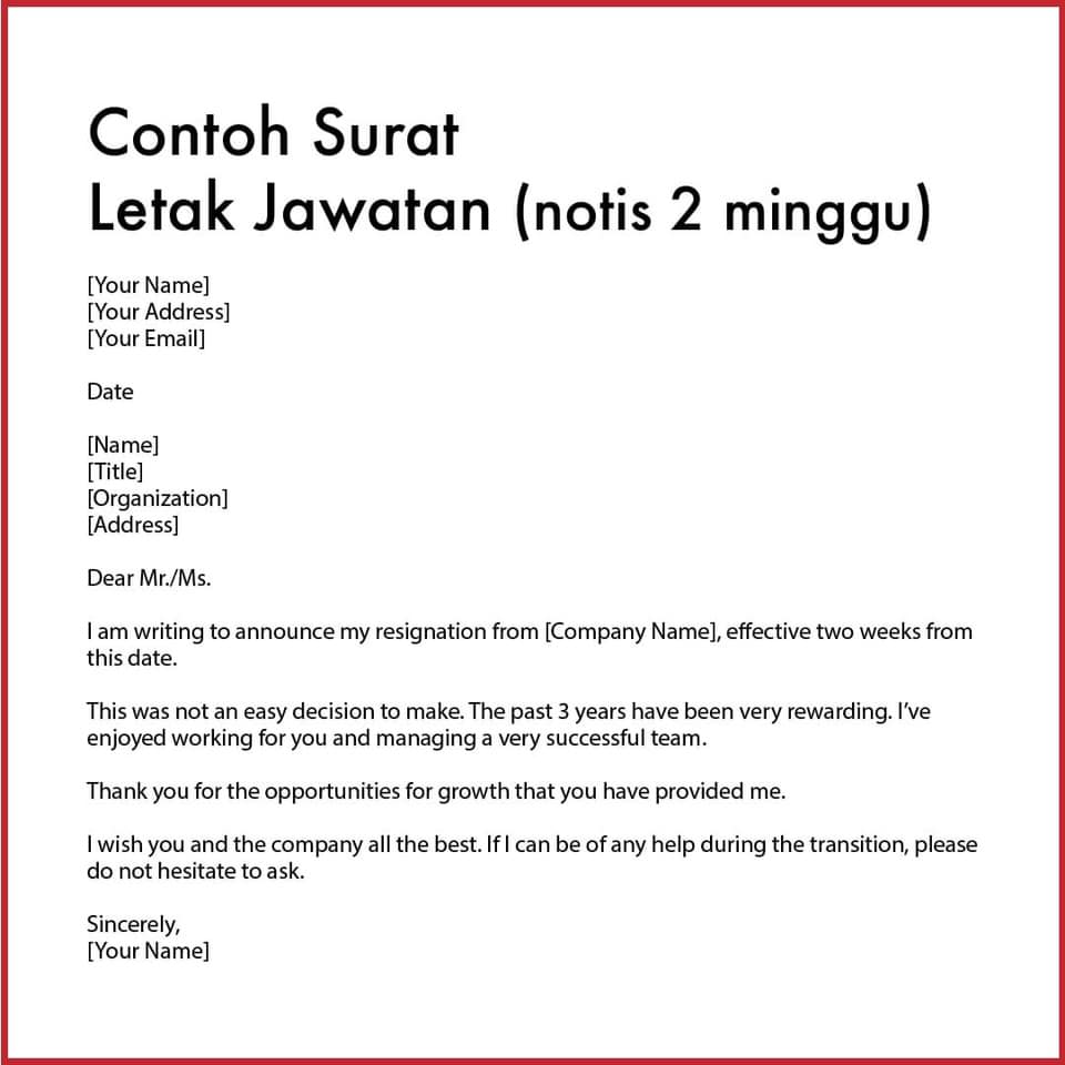 4 Contoh Surat Perletakan Jawatan (BM) Untuk Notis 24 Jam, 2 Minggu ...
