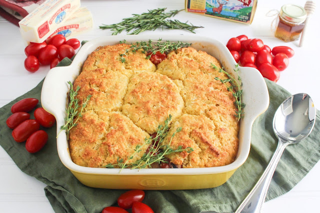 Kylee's Kitchen: Savory tomato and goat cheese corn cobbler
