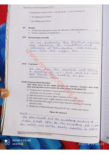 22625 Maintenance of electrical equipments Solved Lab Manual Answers ...