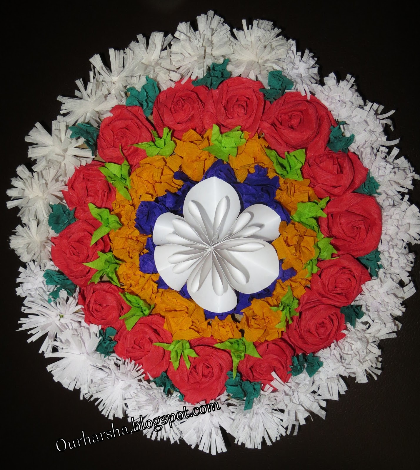 ::My Hobbies::: അത്തപ്പൂക്കളം Athappookkalam with paper flowers ഓണപ്പൂക്കളം