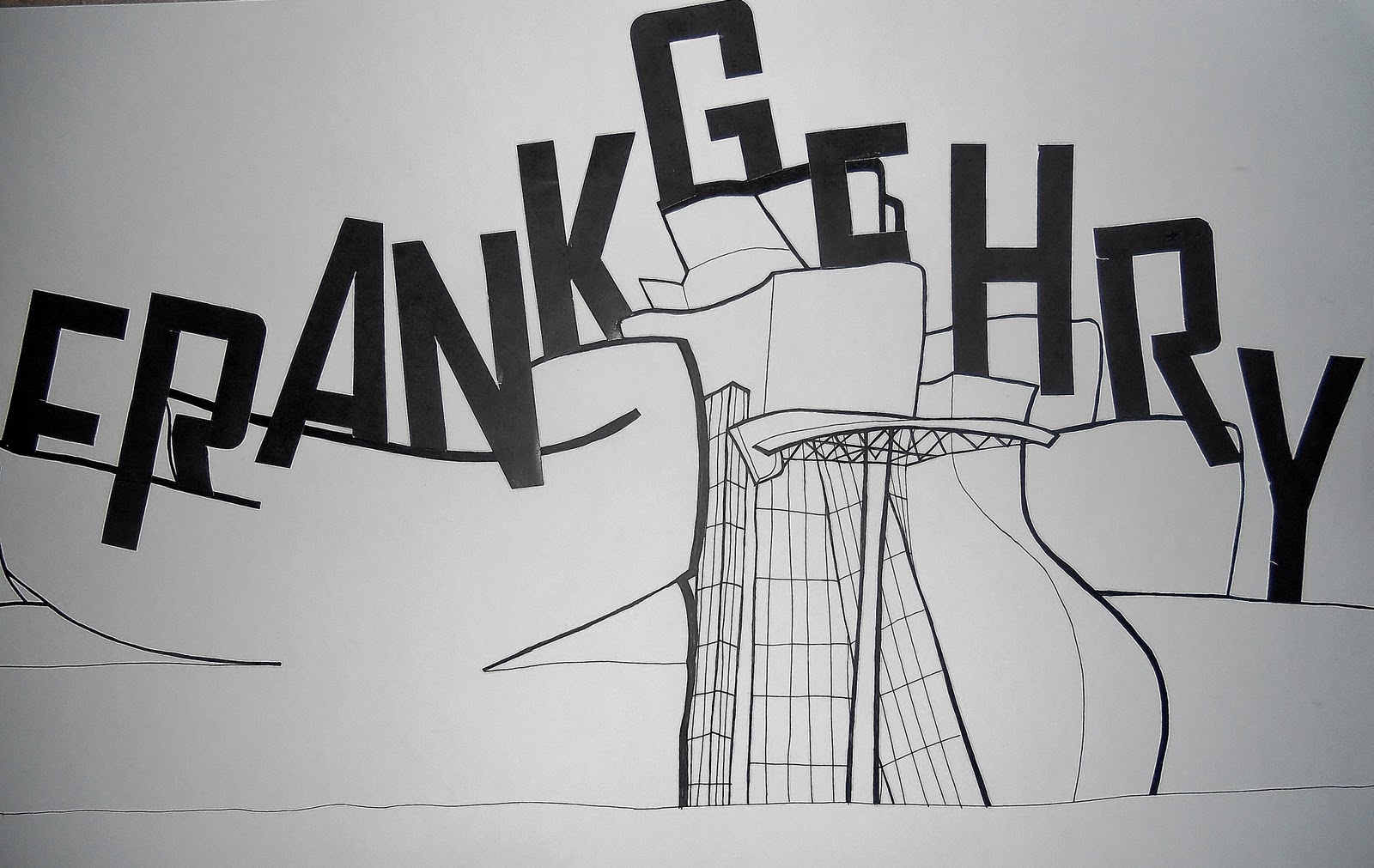 architecture portfolio: Line Drawing of Frank Gehry's Guggenheim Museum