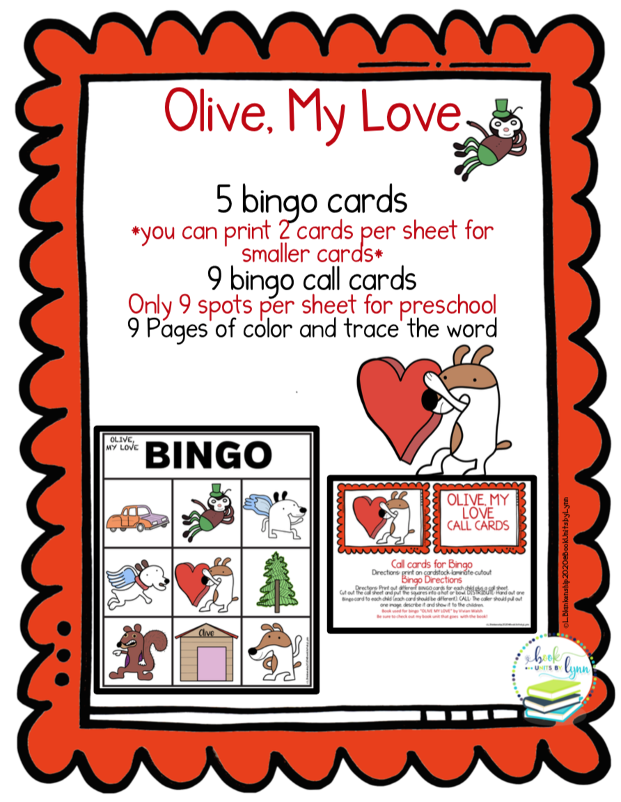 OLIVE, MY LOVE BINGO ~ Book Units by Lynn