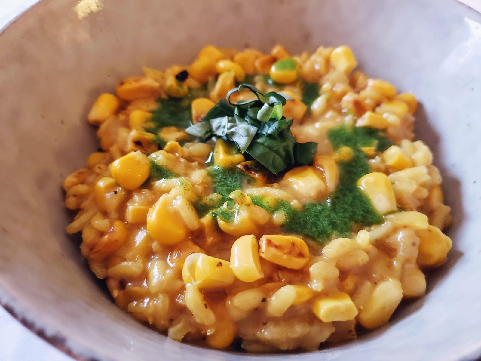Sweet Corn Risotto with Basil Oil