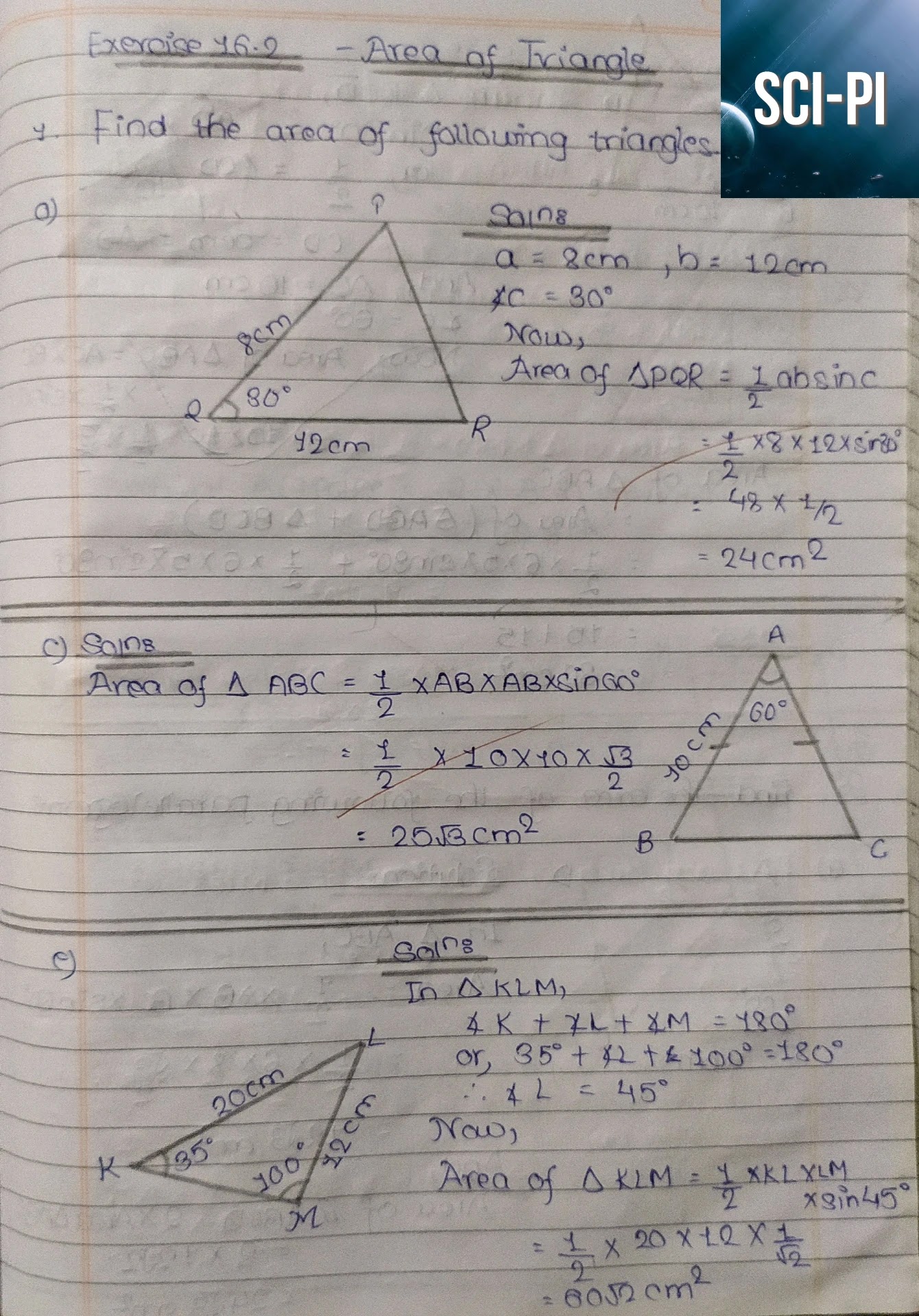 Class 10 - Area of Triangle Solved Exercises | vedanta Excel in Mathematics