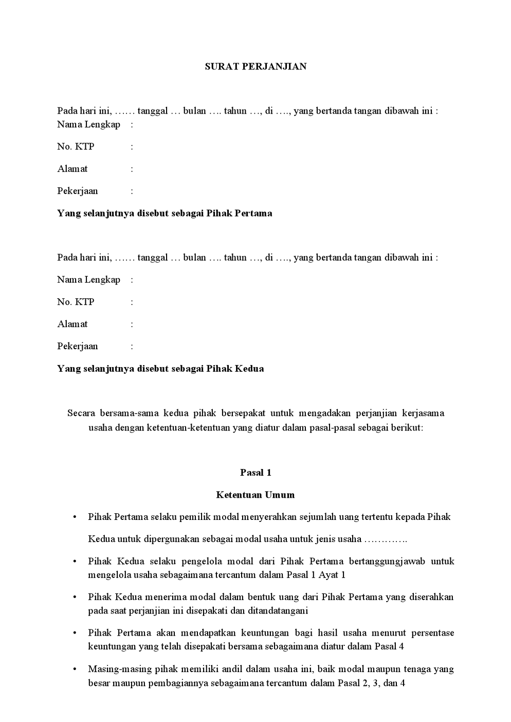 Contoh Surat Perjanjian Resmi Yang Umum Sering Digunakan