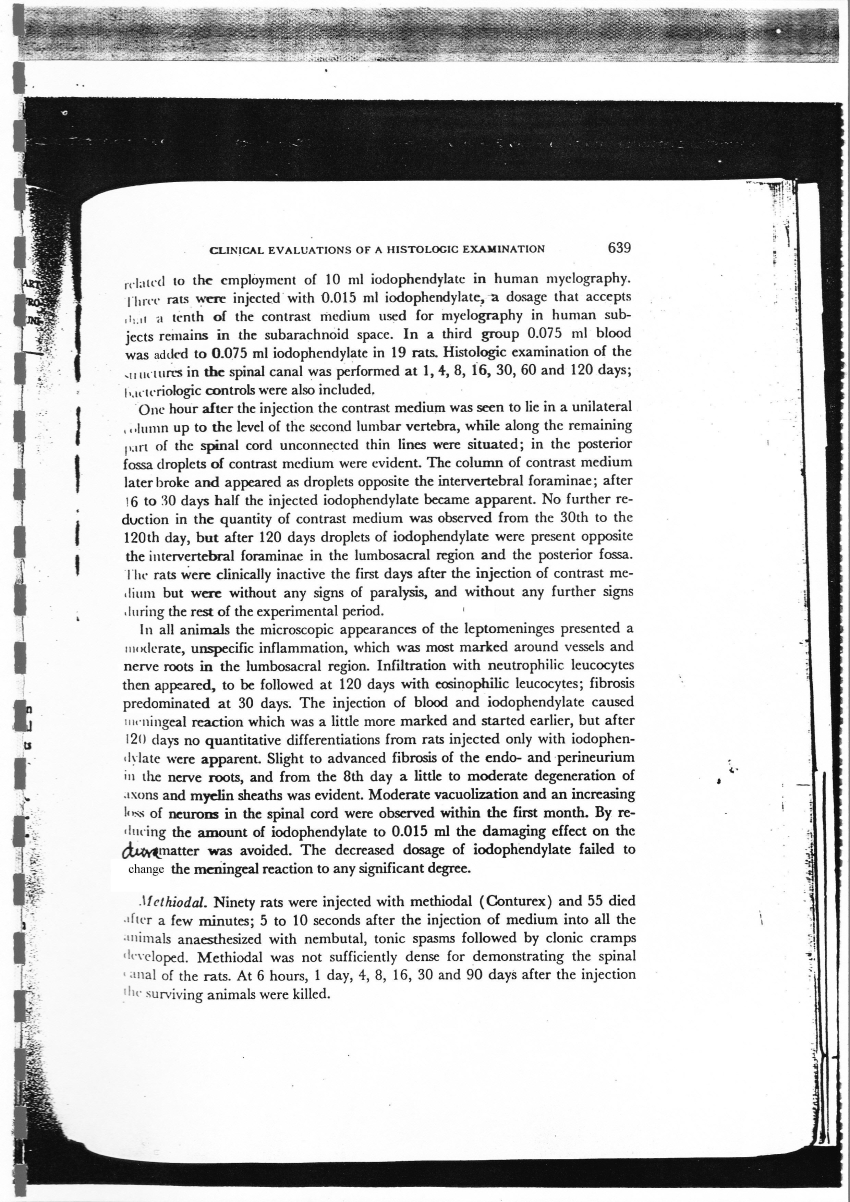 Myodil Killer: 5. Pantopaque Test Results, Dogs and Rats