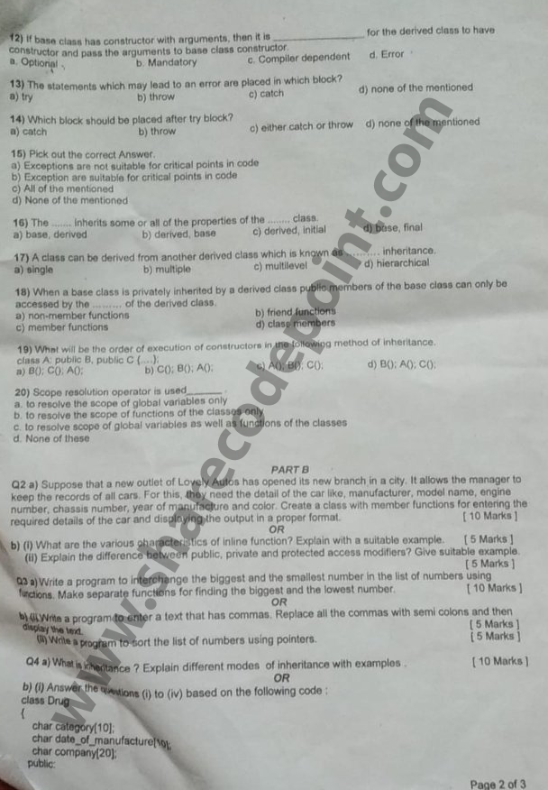 CSE202 : Object Oriented Programming End Term Exam Question Paper - CSE ... CSE202 : Object Oriented Programming End Term Exam Question Paper - CSE ...