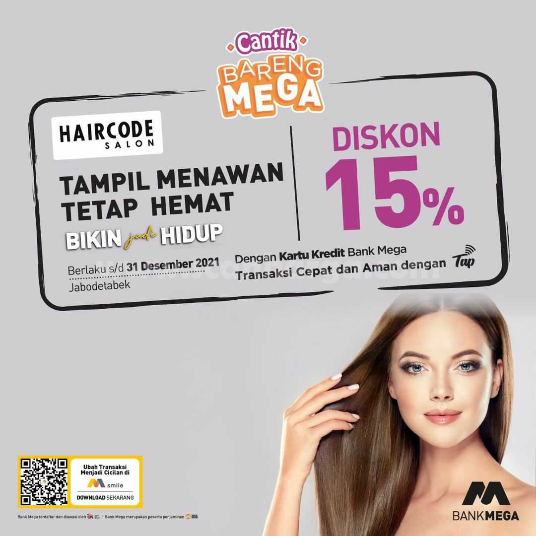 Promo HAIRCODE SALON Diskon 15% dengan Kartu Kredit Bank Mega - scanharga