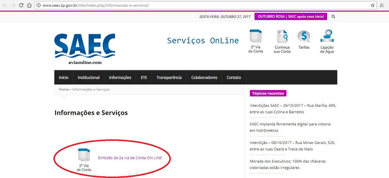 2Via da SAEC | Conta de Água