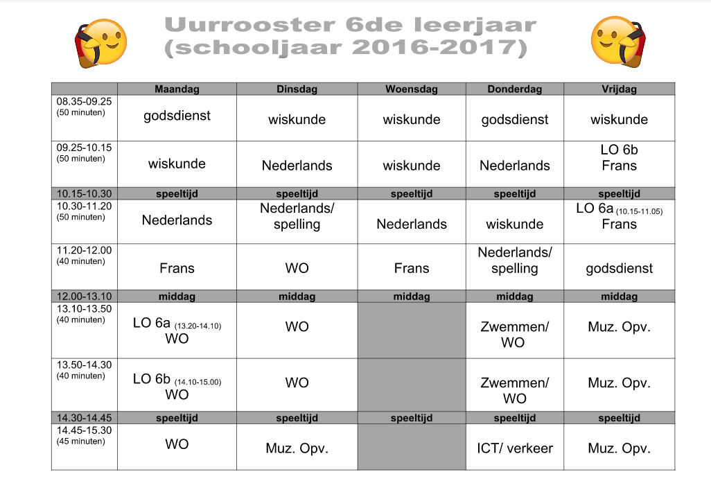 Klas6sintmichiel: Uurrooster