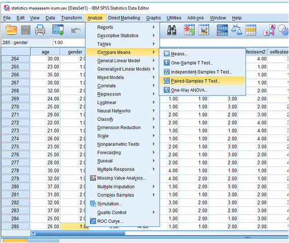 REPEATED MEASURE t test on spss