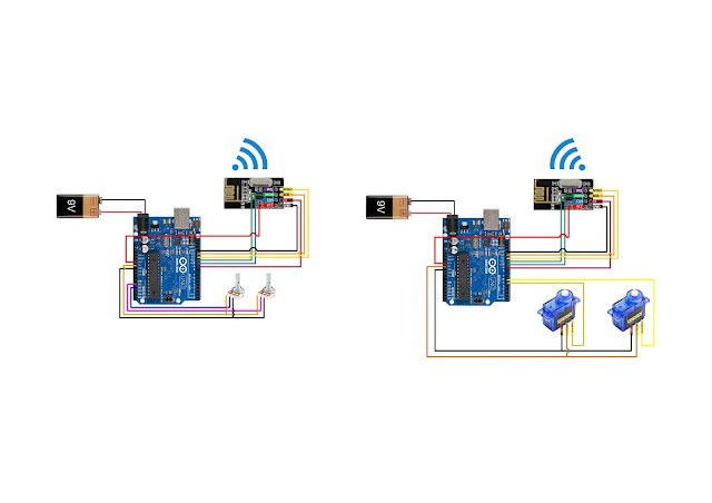 Servomotor controlled by Potentiometer using Arduino & Tranceiver - Wire...