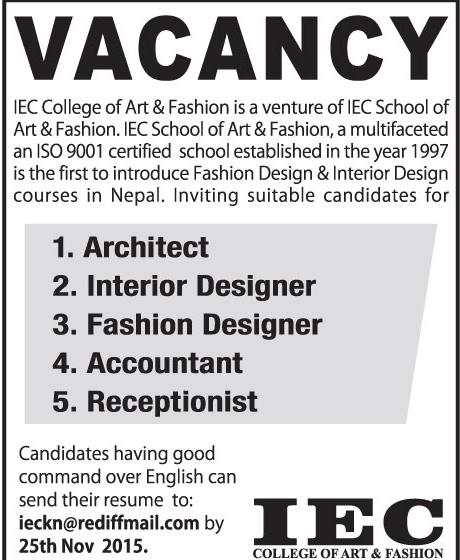 Architect Job Vacancy @ IEC College of Arts & Fashion | Engineerको घर