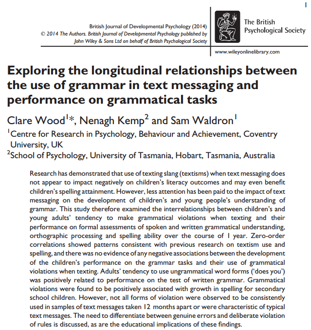 (ITLL B OK) Text Messaging Effects on Literacy and Grammar