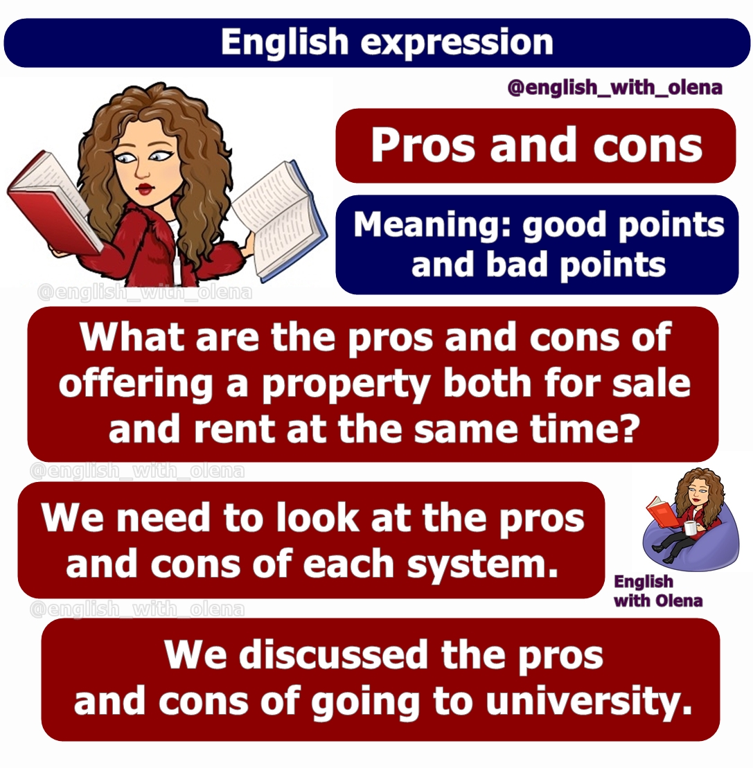 English with Olena: English expression "Pros and cons"