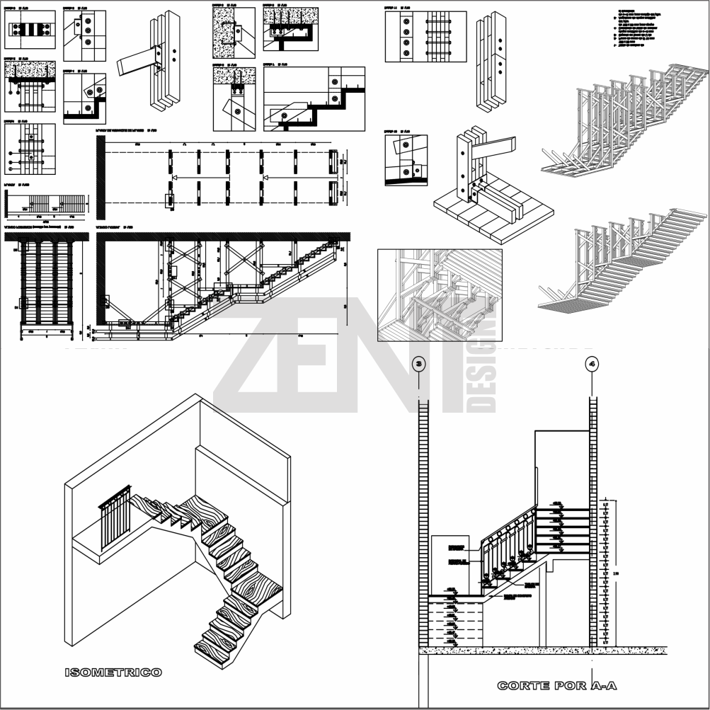 ESCALERAS DE MADERA / PLANOS - Wooden Stairs ~ ZENT DESIGN 2D
