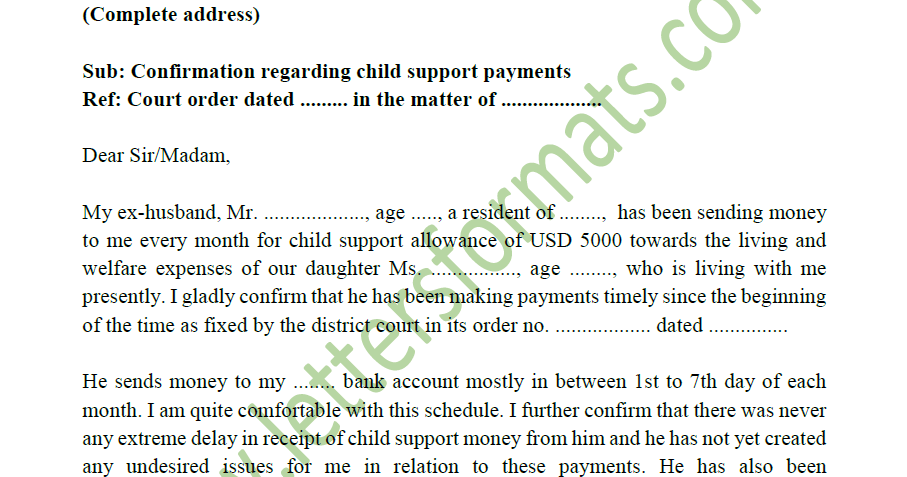 Child Support Payment Received Confirmation Verification Letter Child Support Payment Received Confirmation Verification Letter