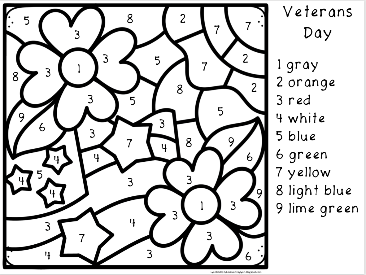 VETERANS DAY NUMBER COLOR CODING ~ Book Units by Lynn