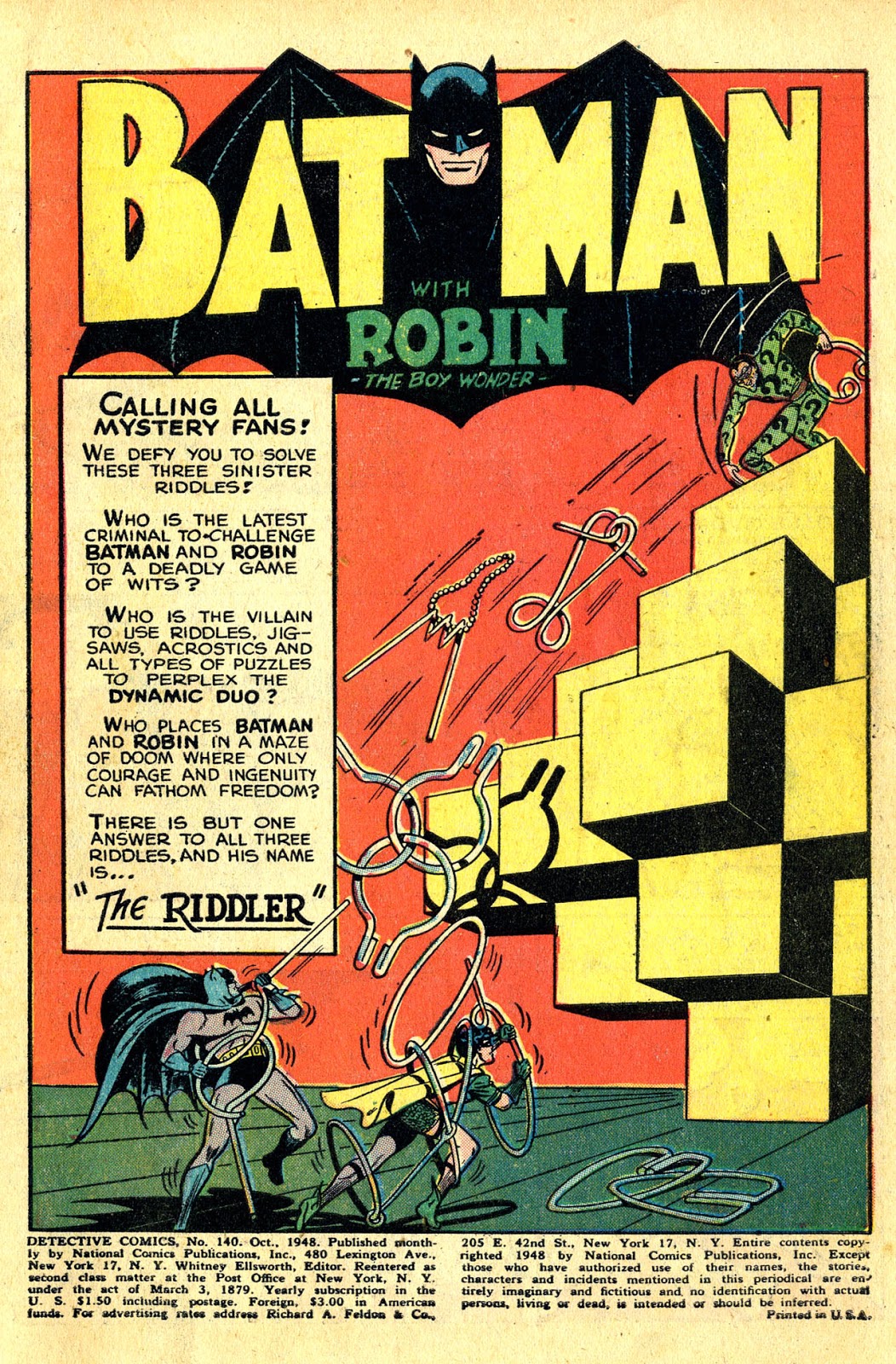 Riddler (DETECTIVE #140) Riddler First Appearance Cover Story