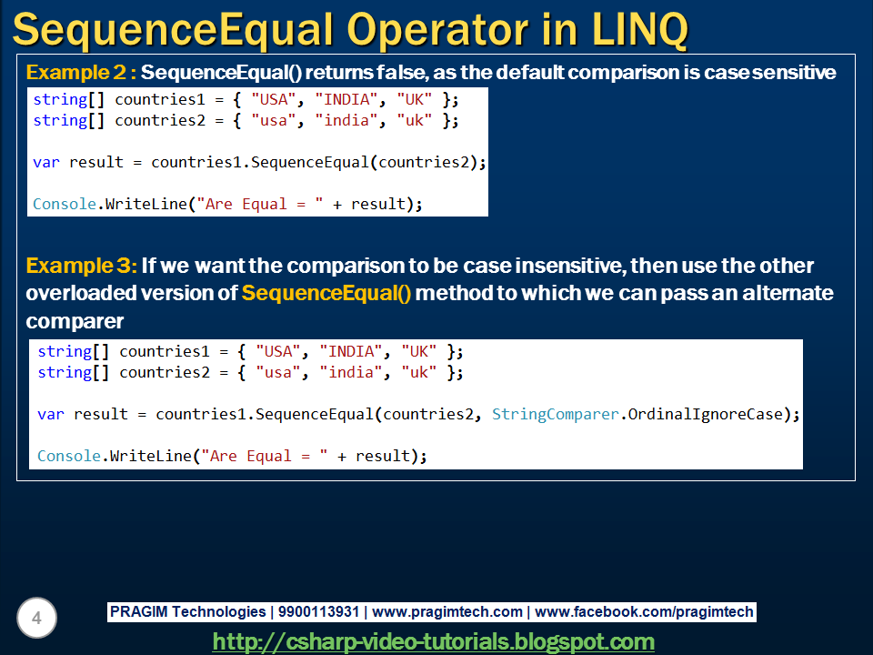 Sql Server Net And C Video Tutorial Part 30 Sequenceequal Operator In Linq