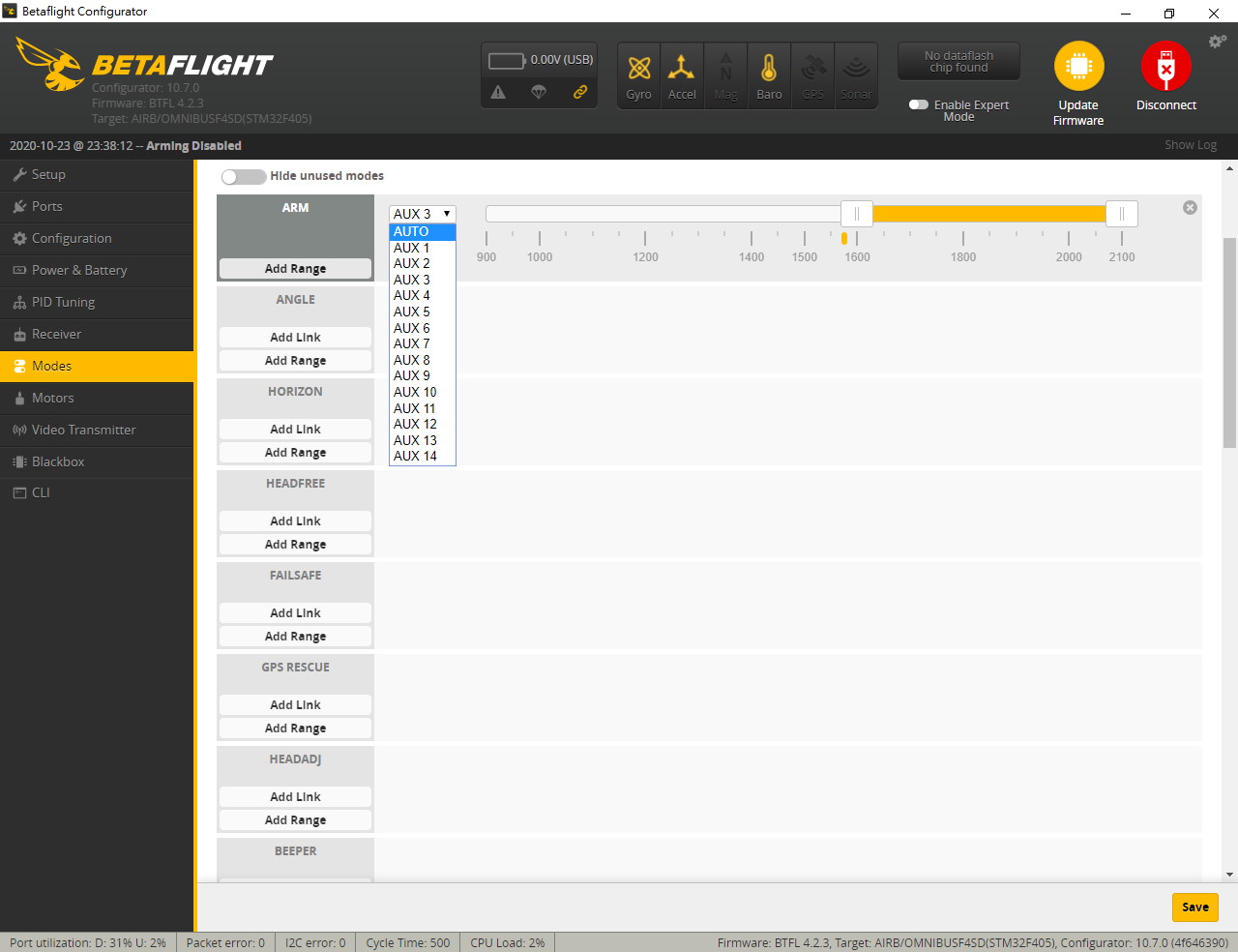 豐誌: [Betaflight] 遙控風格設定 Modes