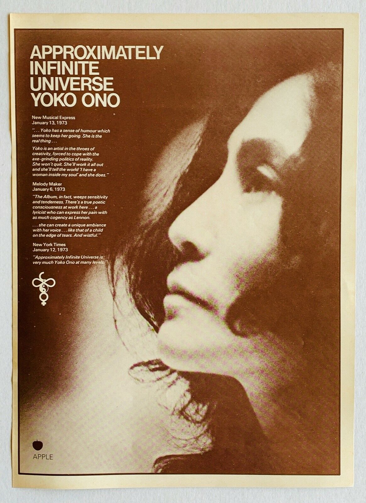 Vintage Yoko Ono ad for "Approximately Infinite Universe" LP