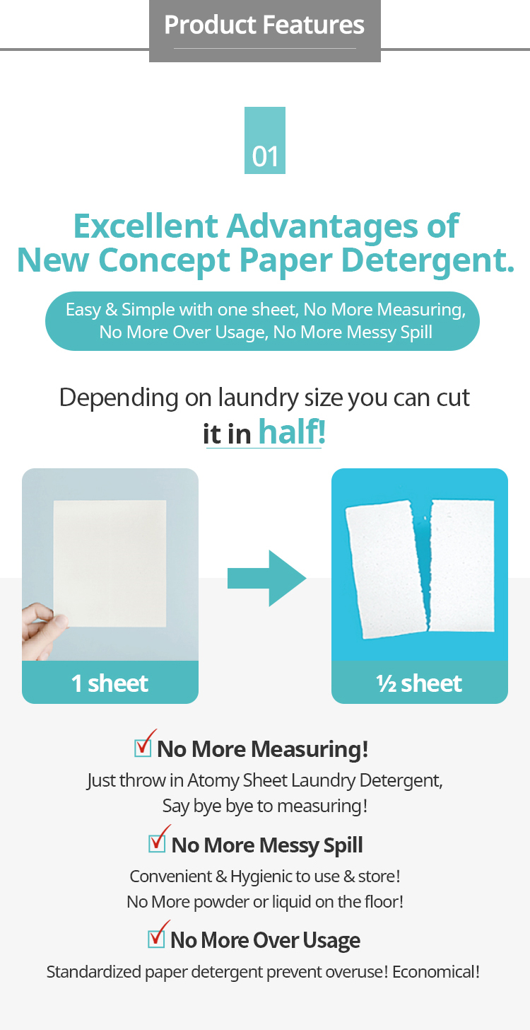 Atomy Natural Sheet Laundry Detergent. Detergent + Fabric Softener ...