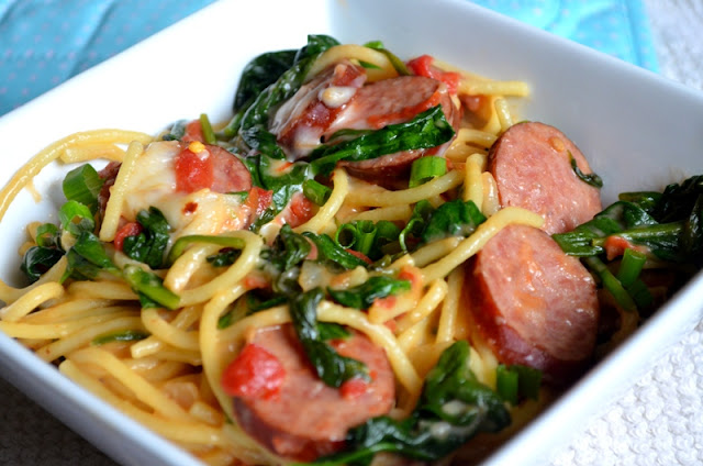 For the Love of Dessert: One Skillet Spinach & Sausage Spaghetti