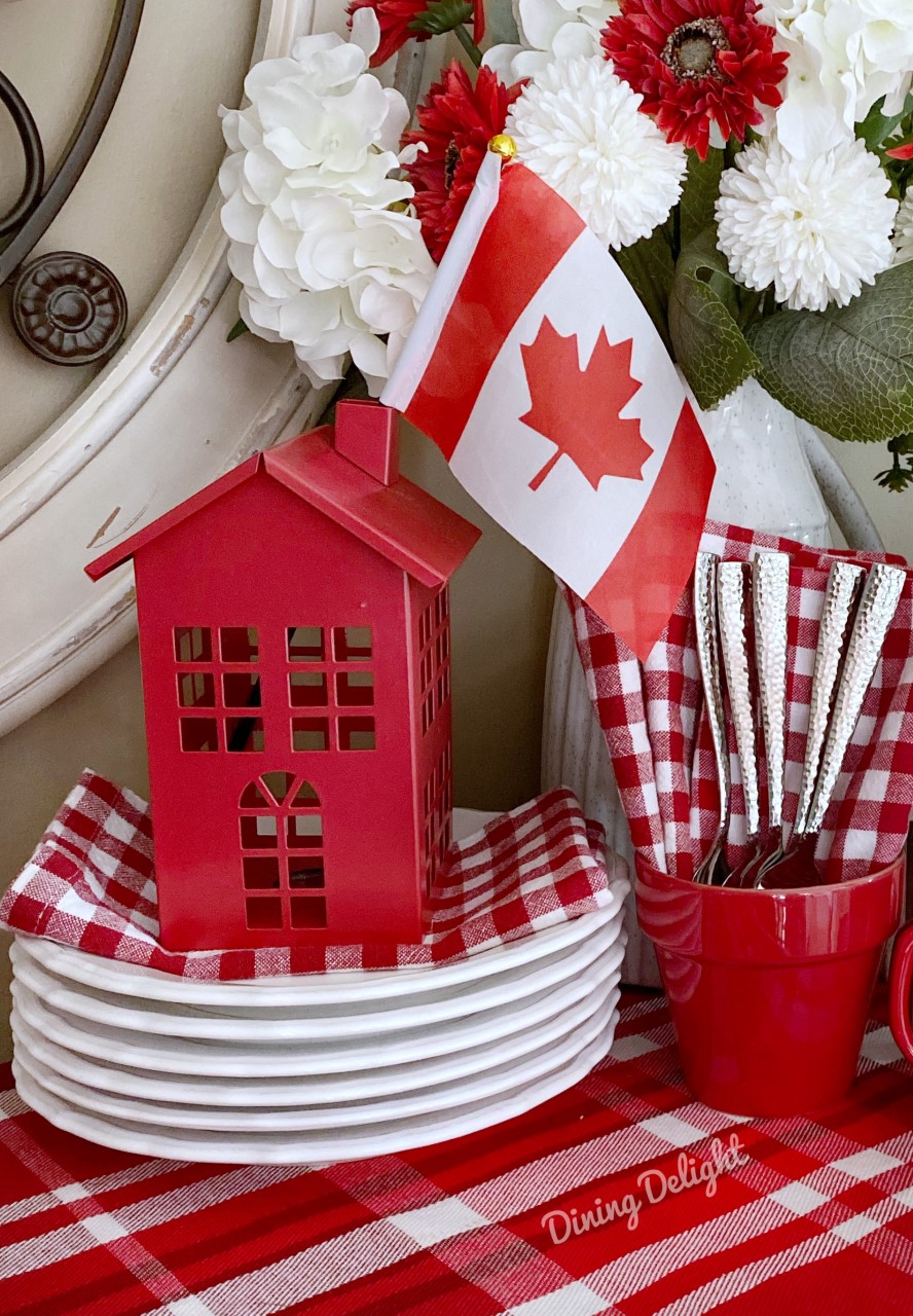 Dining Delight: Canada Day Decor on Kitchen Sideboard