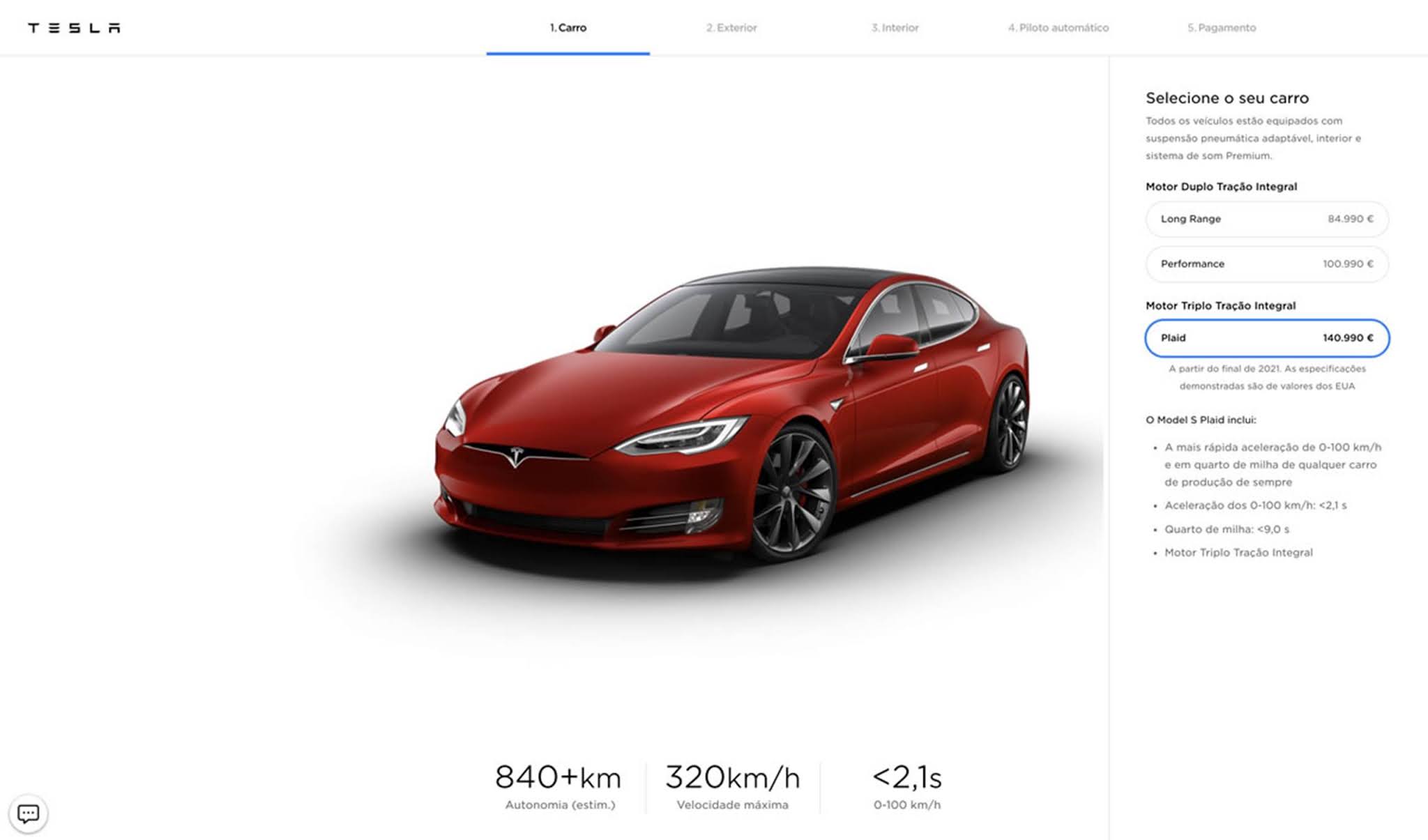 Tesla lança Model S Plaid: + 1000 cv; 0 a 100 km/h em 2,1s e 837 km de ...