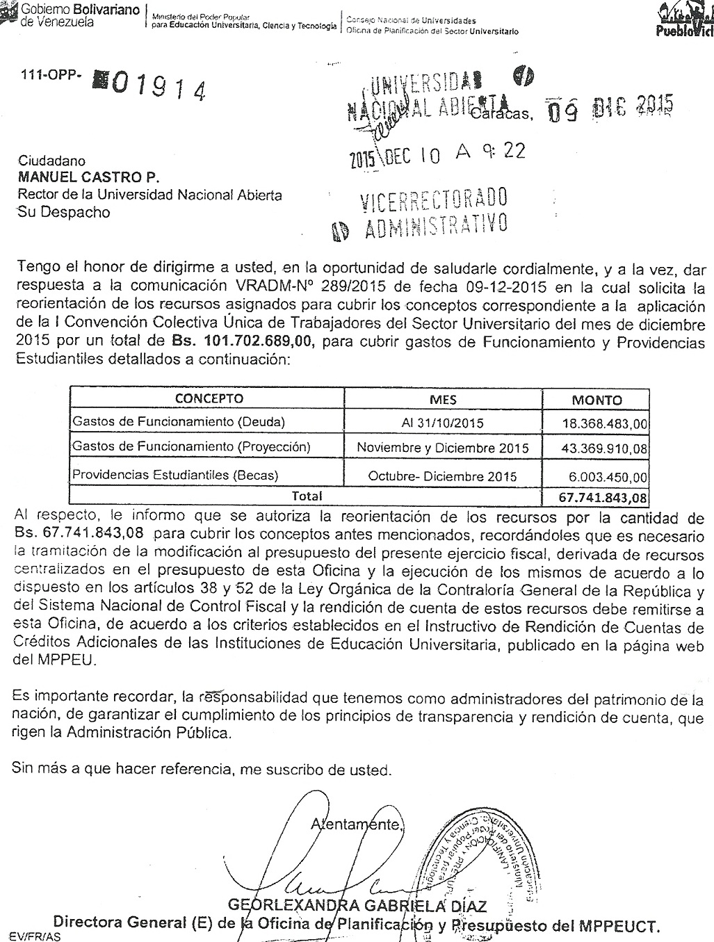 Representación del MPPEU en el Consejo Directivo de la UNA: Informe ...