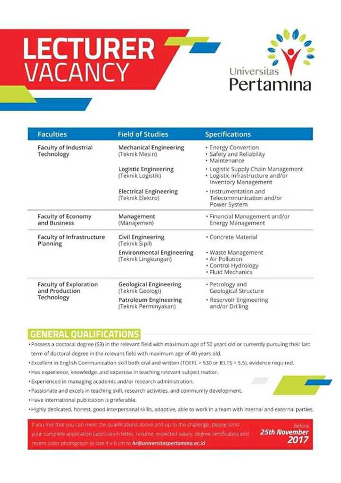 Lowongan Dosen Teknik Mesin, Logistik, Elektro, Sipil dll Universitas ... Lowongan Dosen Teknik Mesin, Logistik, Elektro, Sipil dll Universitas ...