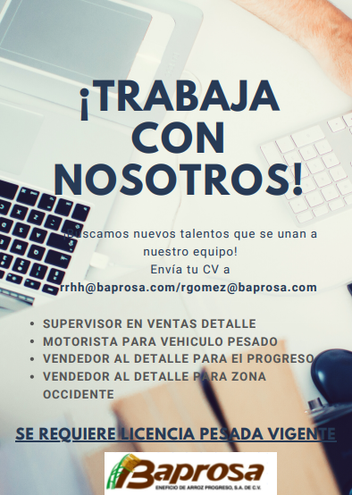 Vacantes disponibles (Baprosa) - El Progreso y Zona Occidental