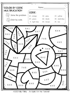 An Apple For The Teacher: Fall Color By Number Worksheets