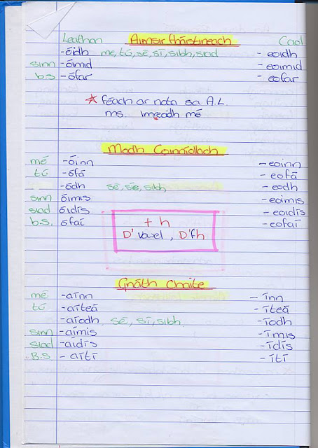 Leaving Cert help notes: Irish Regular verbs