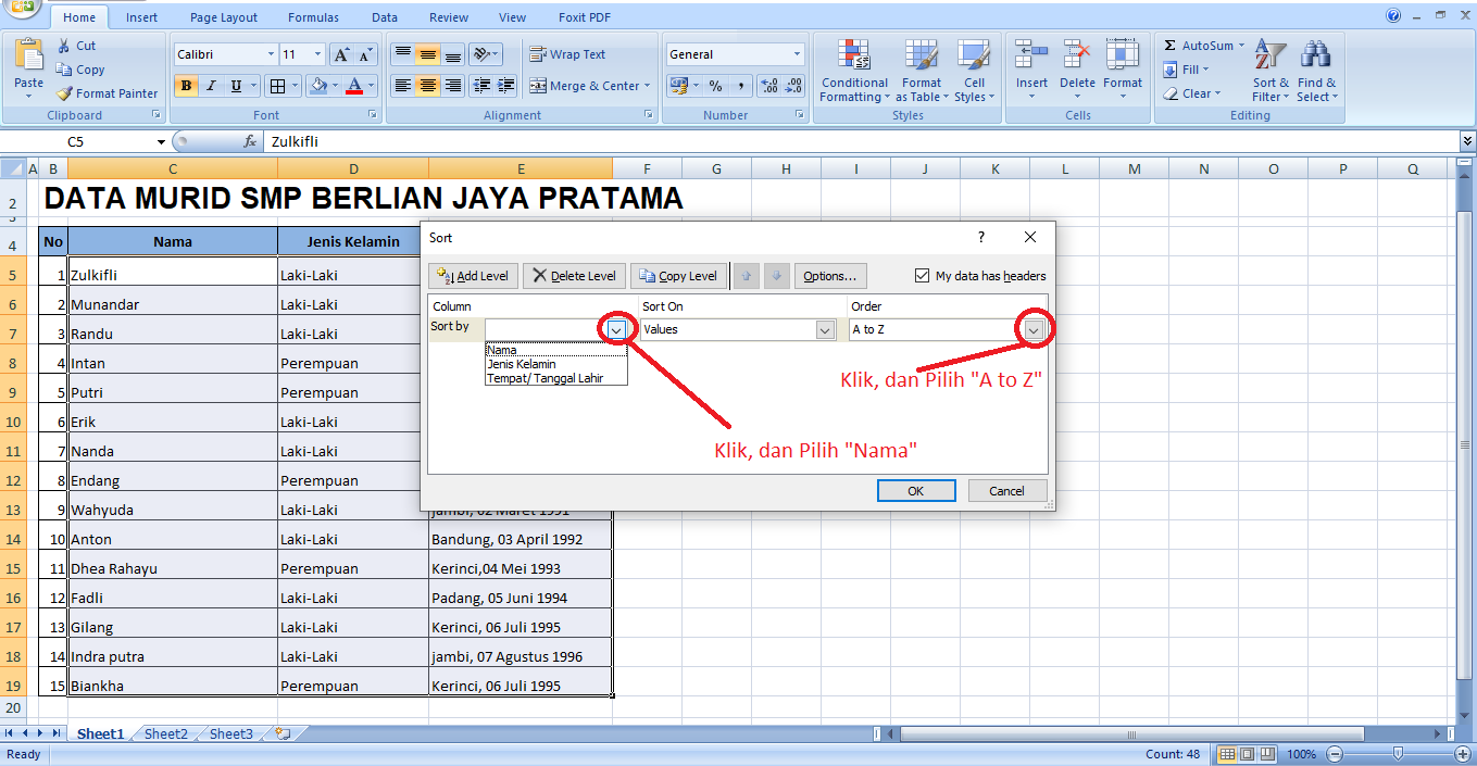 Rumus Untuk Mengurutkan Huruf Di Excel Cara Mengurutkan Nama Sesuai ... Rumus Untuk Mengurutkan Huruf Di Excel Cara Mengurutkan Nama Sesuai ...