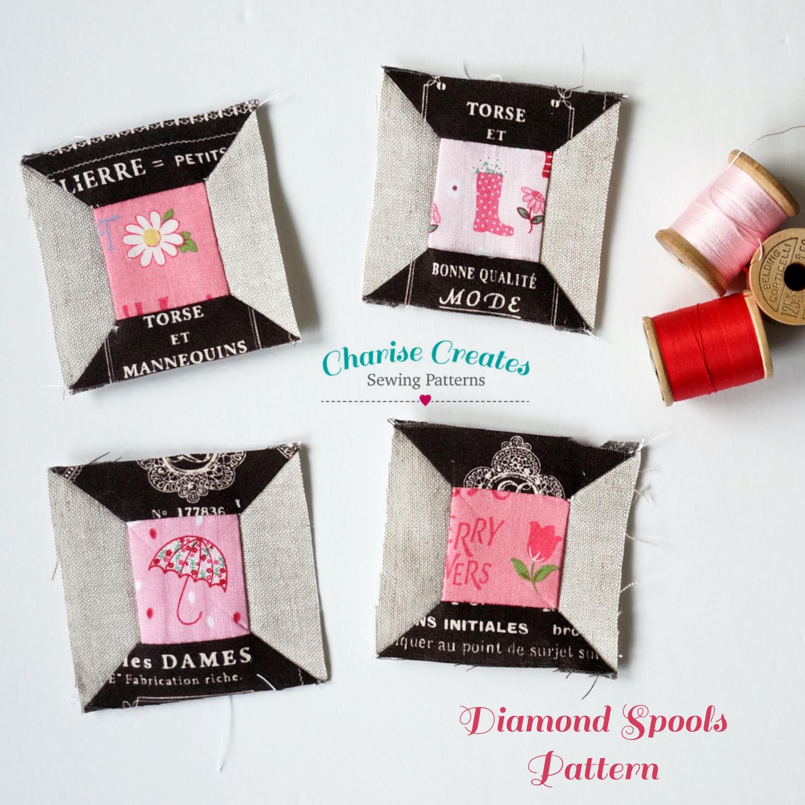 Charise Creates: Diamond Spools Block ~ Free Pattern