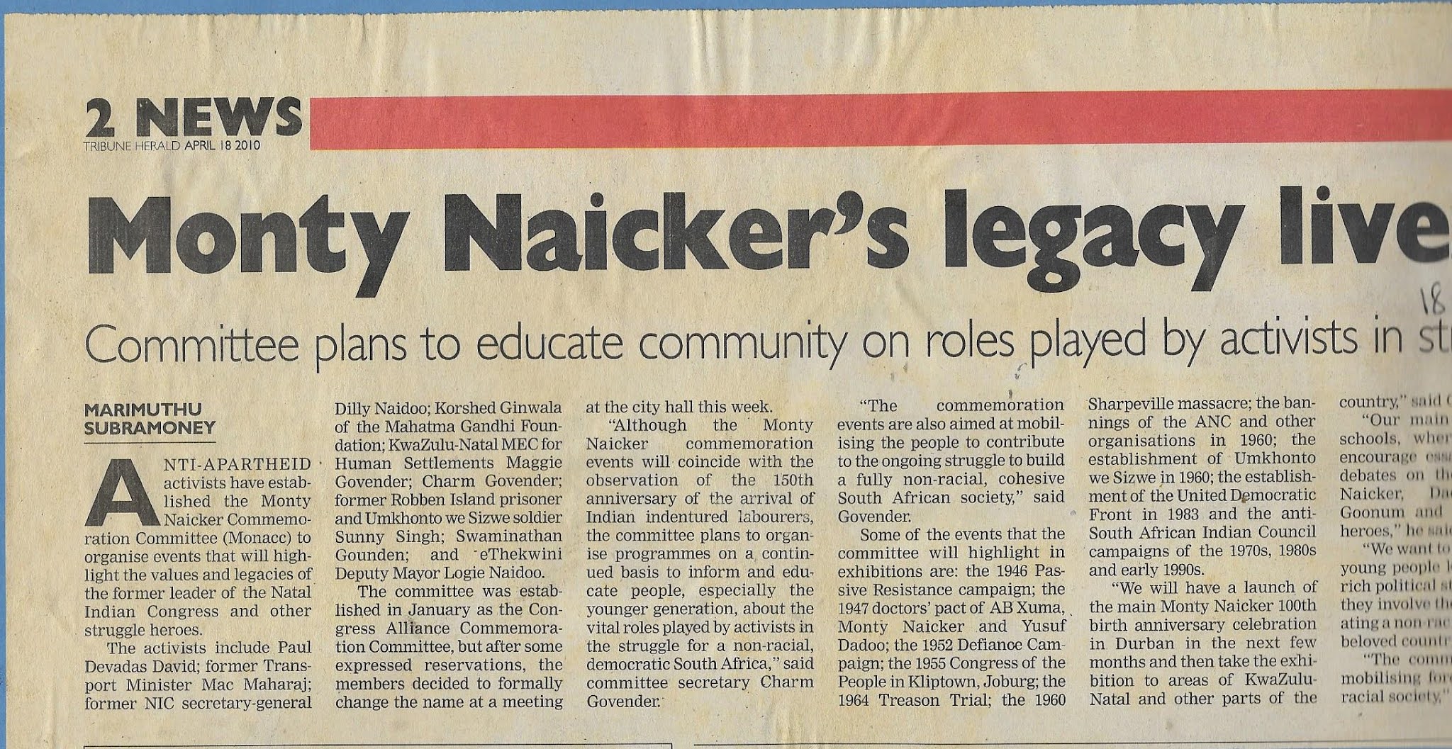 The Subry Govender Column: DR MONTY NAICKER ARTICLES AND STORIES ON DR ...
