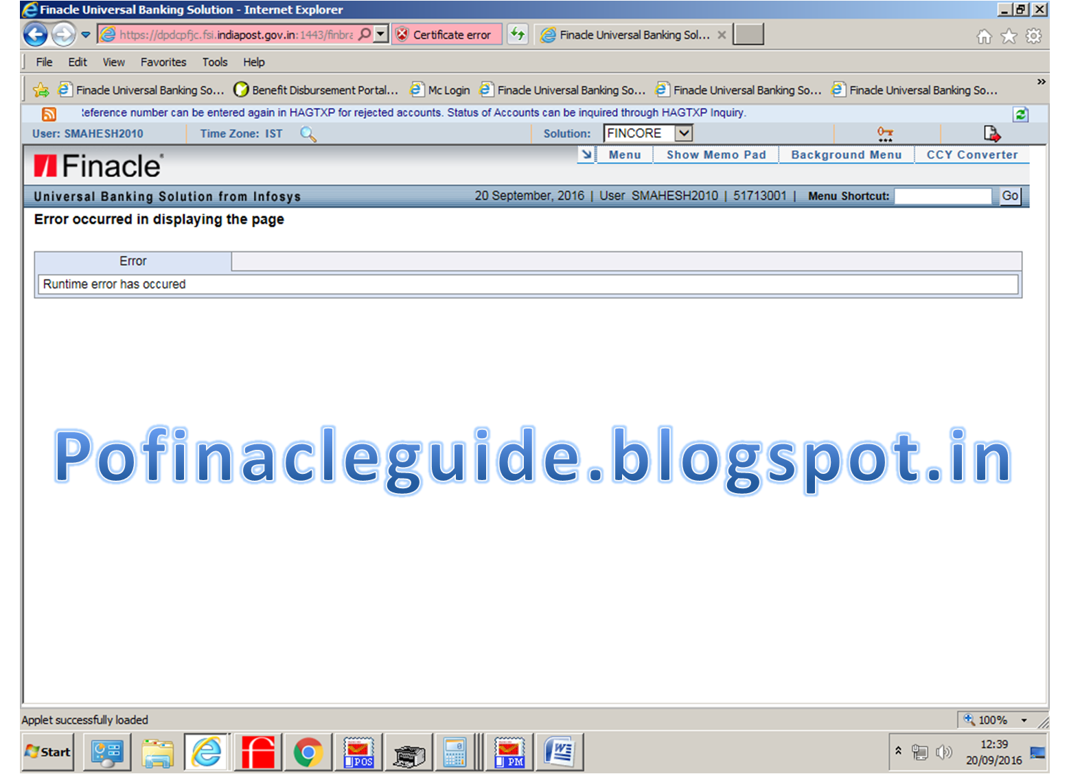 Solution for the RD claim closure Runtime error in DOP Finacle ...