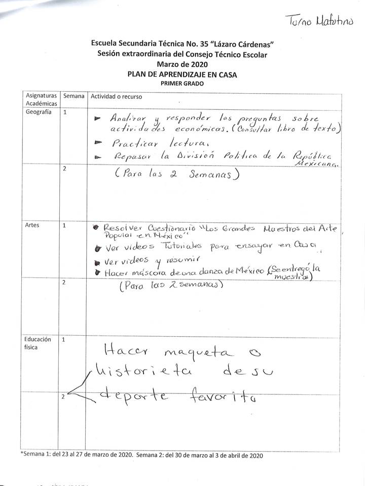 PRIMER GRADO TURNO MATUTINO