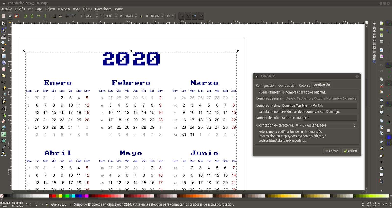 Malagueños originales y libres: Calendarios 2020 hechos con inkscape y gimp