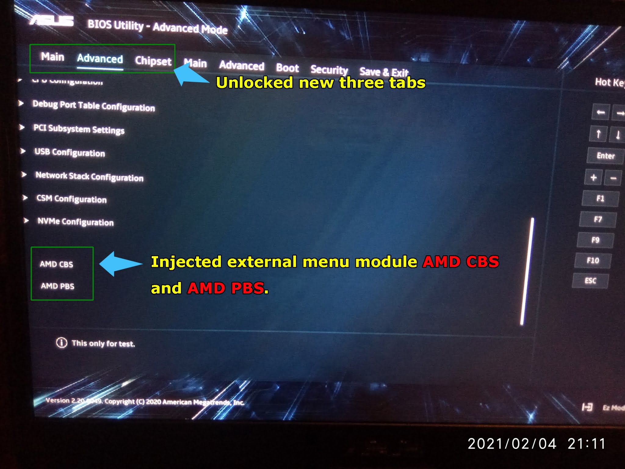 ASUS FX505DD unlocked Advanced menu ,AMD CBS menu and AMD PBS menu ...