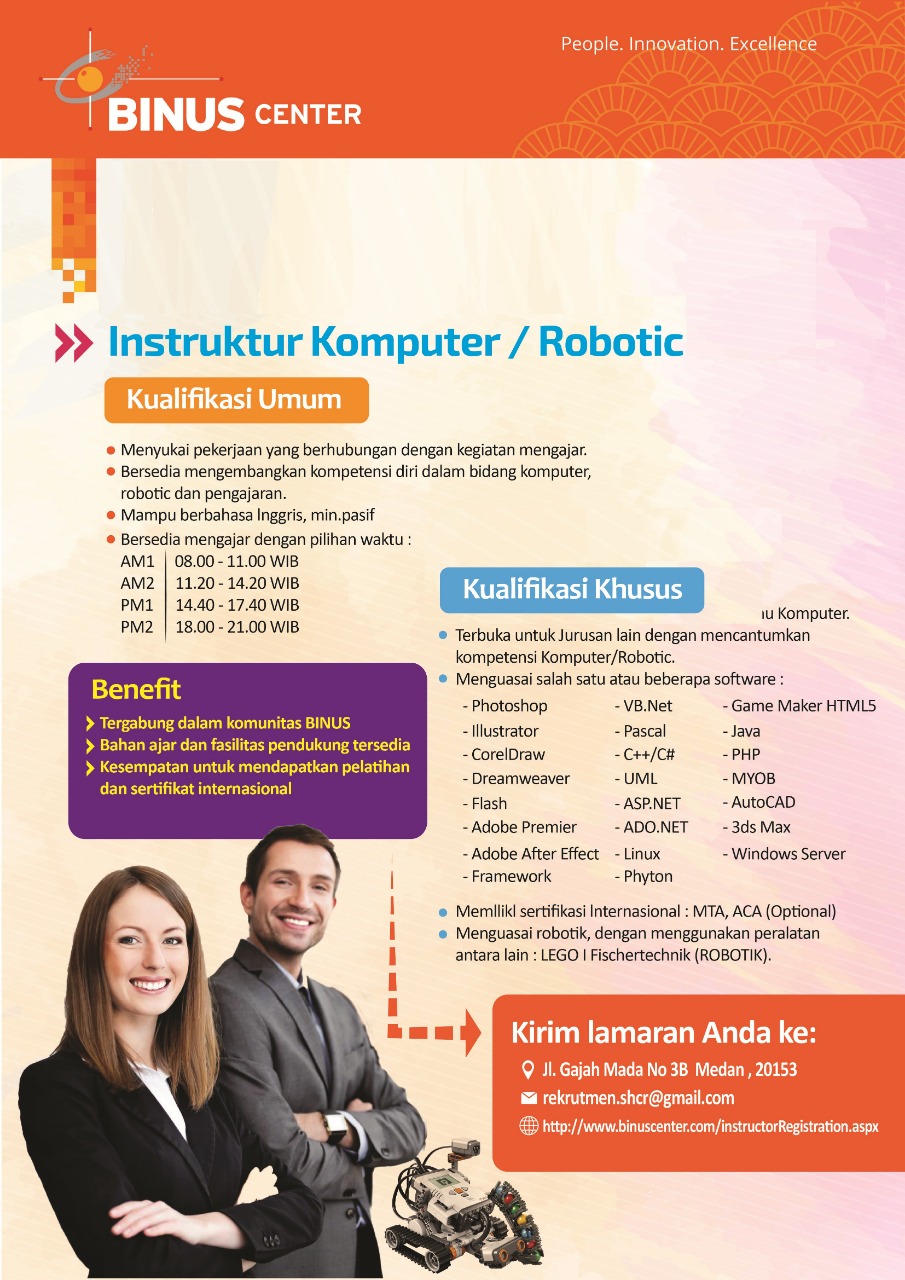 Lowongan Kerja Medan Instruktur Komputer / Robotic BINUS CENTER ...