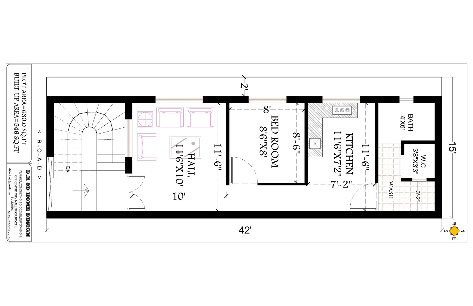 15 X42 FEET HOUSE PLAN