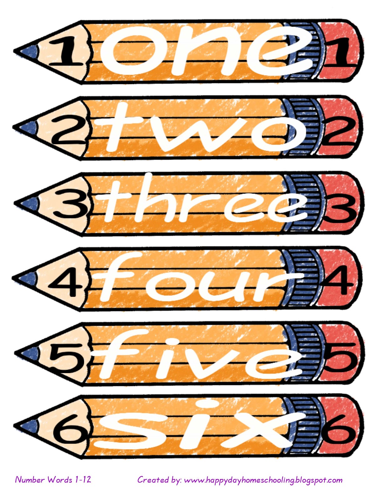 Happy Day Homeschooling: Number Words 1-12