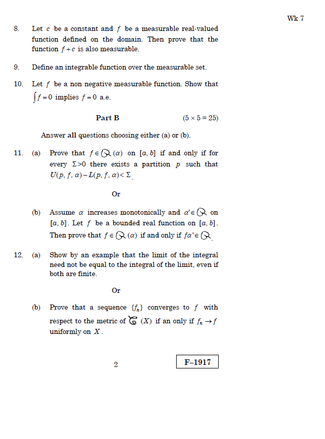 Alagappa University M.Sc. Mathematics ANALYSIS — II APRIL 2019 Question ...