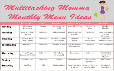A Day In The Life of A MultiTasking Momma: September Menu Ideas