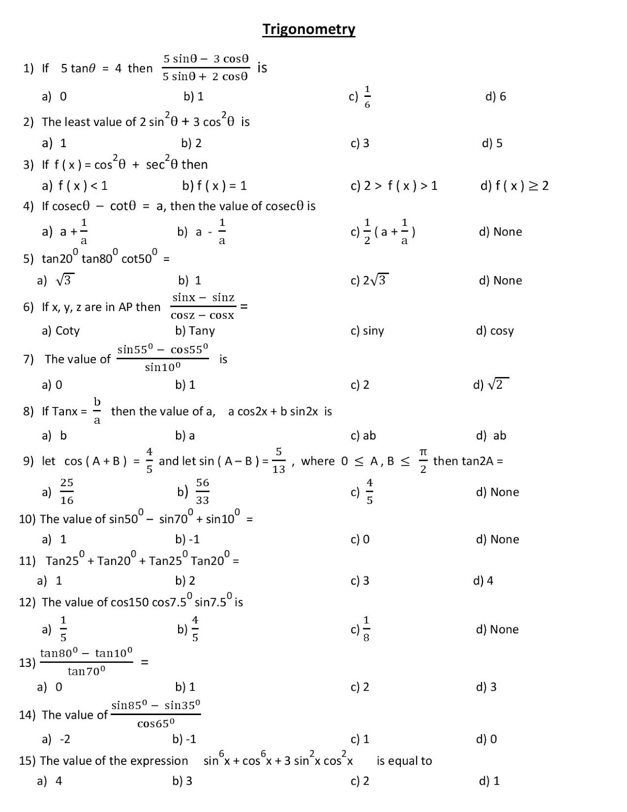 MATH ADDA By Guru:JSUNIL: Cbse Math For 10 Mcq Trigonometry