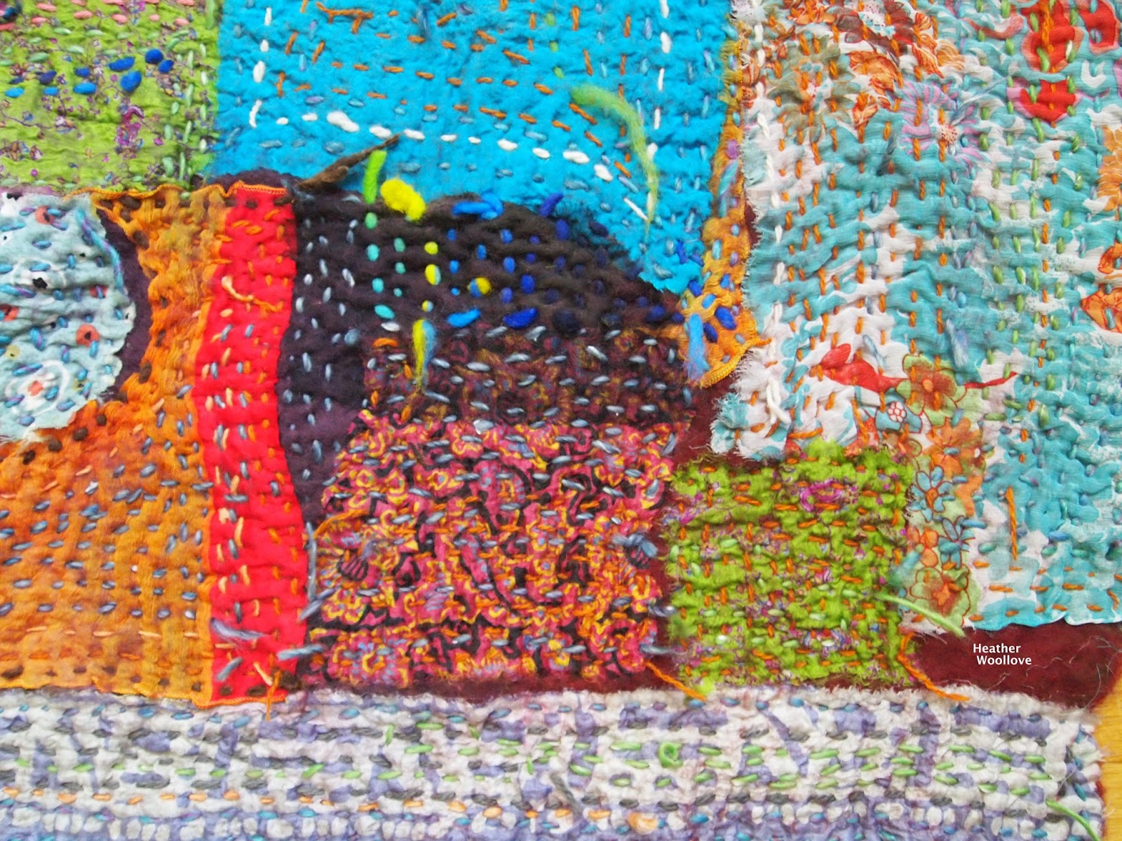 Wool love-functional fiber art: Yarn-Embellished 'Patches' Tote- Part 3